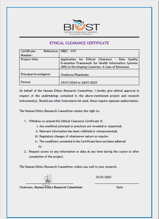 BIUST Ethical Clearance Certificate – Healthcare Data Quality ...
